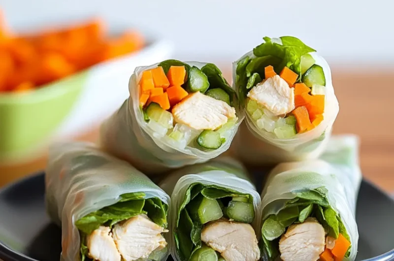 Delicious Chicken Spring Rolls with Homemade Sesame Sauce Recipe