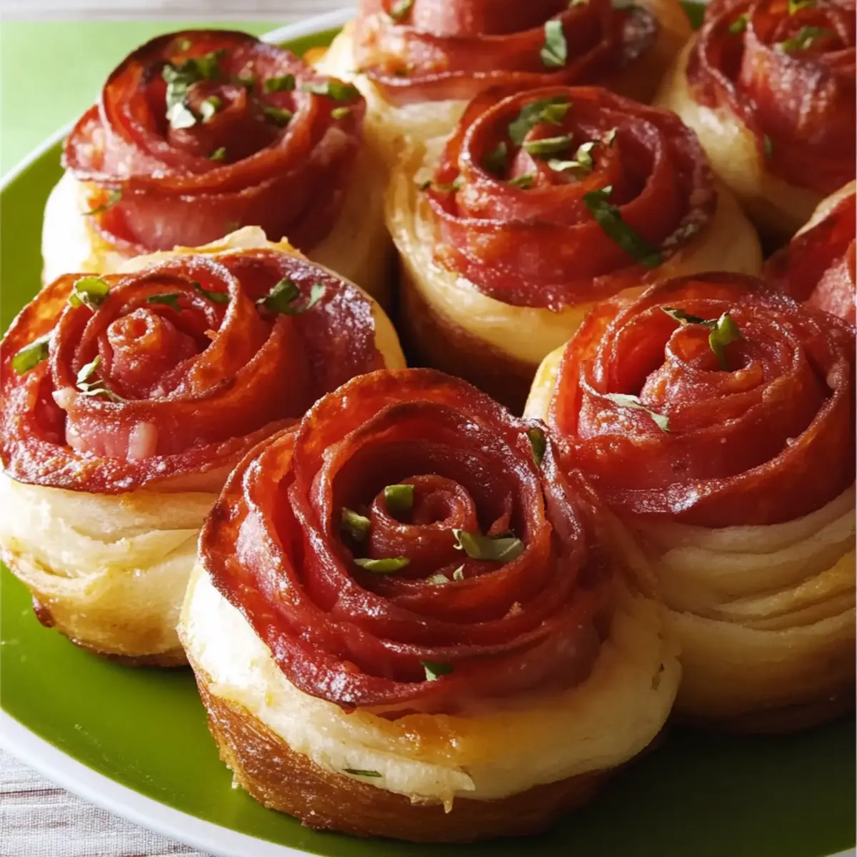 Delicious Rose Shaped Pizza with Pepperoni and Mozzarella Cheese