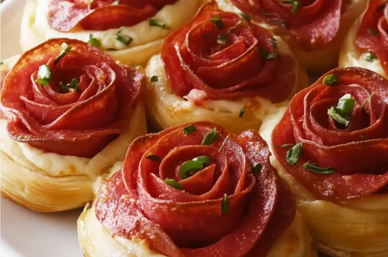 Delicious Rose Shaped Pizza with Pepperoni and Mozzarella Cheese
