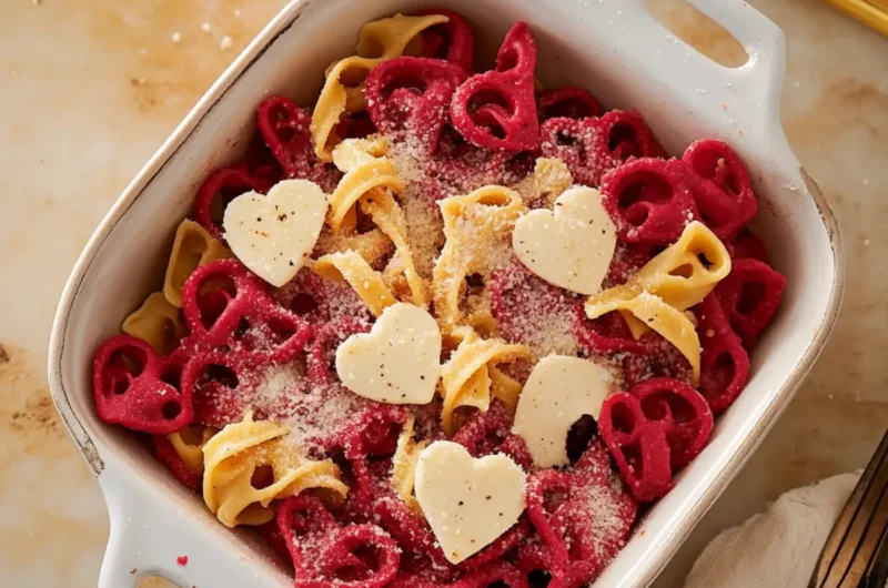 Heart Shaped Pasta with Creamy Beet Sauce and Burrata Cheese