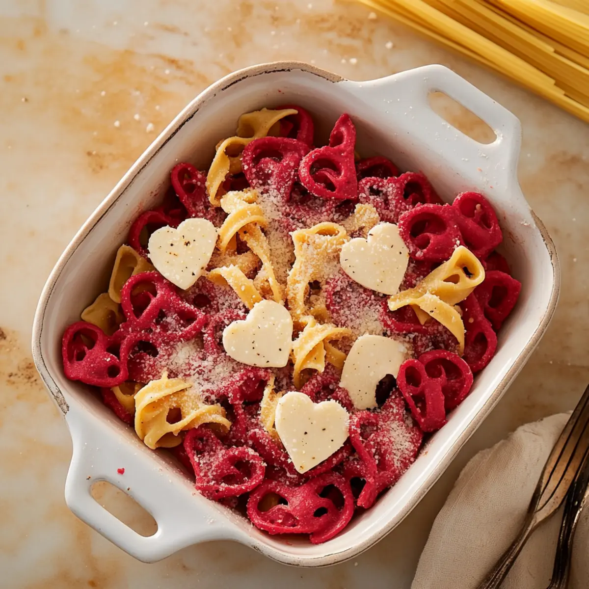 Heart Shaped Pasta with Creamy Beet Sauce and Burrata Cheese